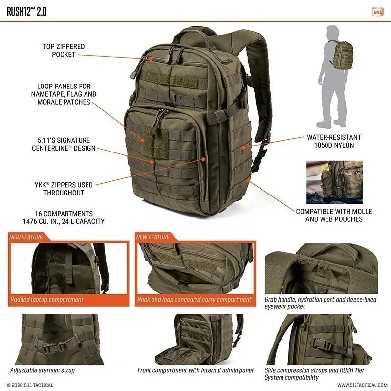 RUSH 12 2.0 Backpack 24L 5.11 | LEVELFOUR B2C